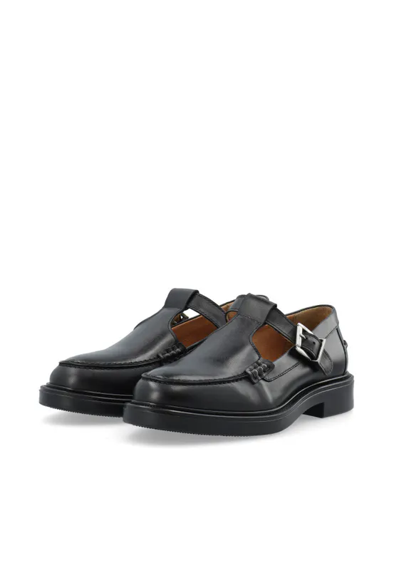 Adda Moc Toe T-Strap Pull Up Leather Black - Vakre Vene